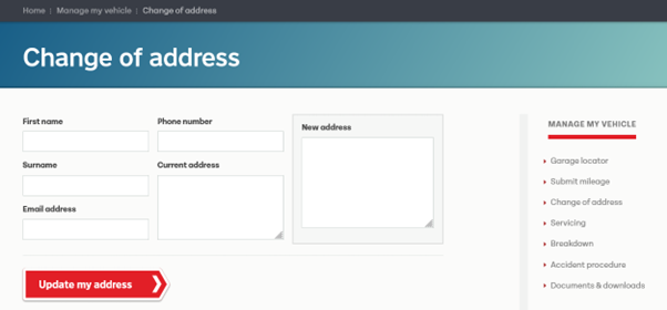 Change of address or updating us on your mileage? | CA Cars